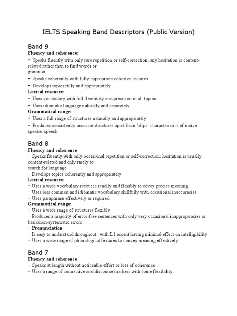 Ielts Speaking Band Descriptors | PDF | Vocabulary | Speech