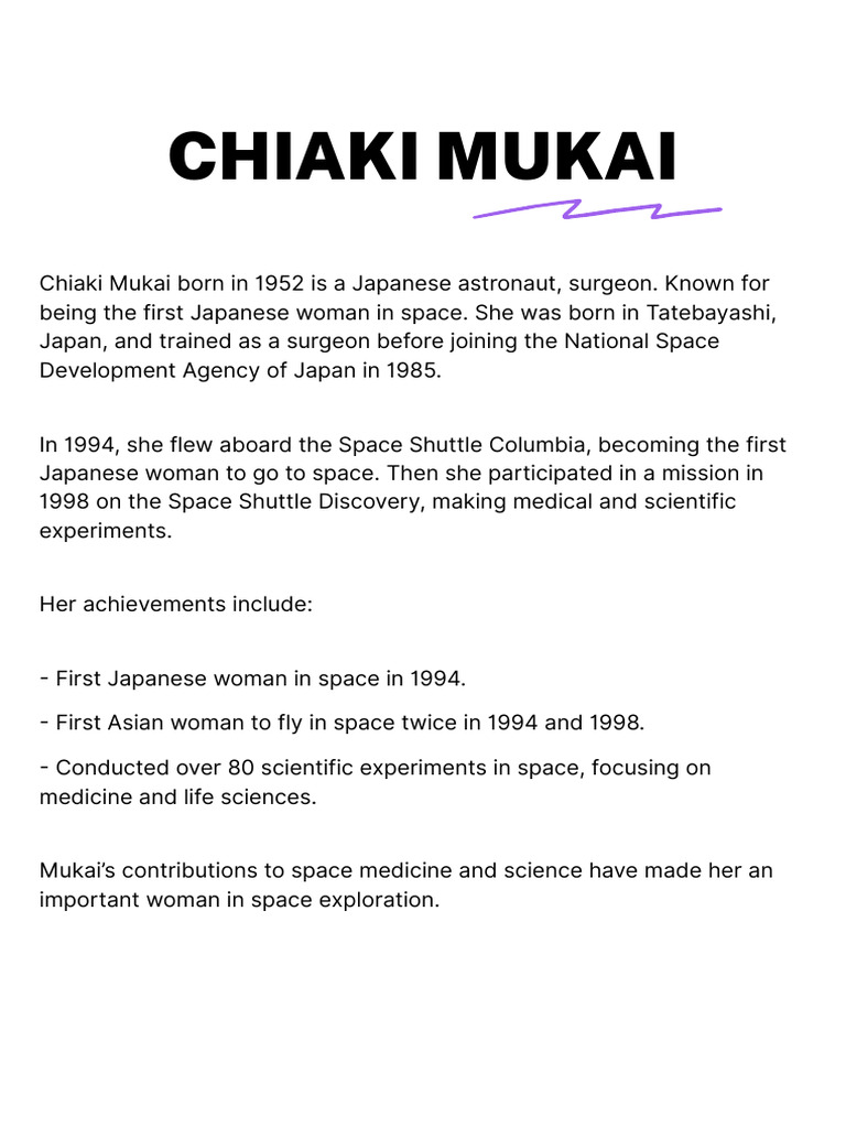 Chiaki Mukai: First Japanese Woman in Space | PDF