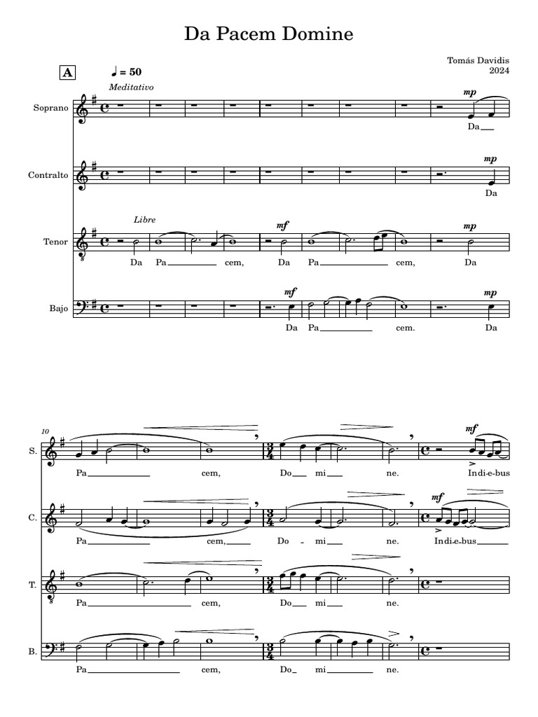 Da Pacem Domine: Partitura Coral | PDF | Música vocal | Canto