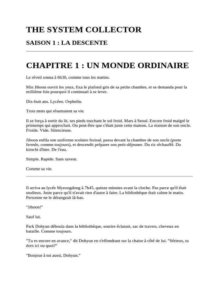 La Vie de Jihoon et le Ciel Fissuré | PDF