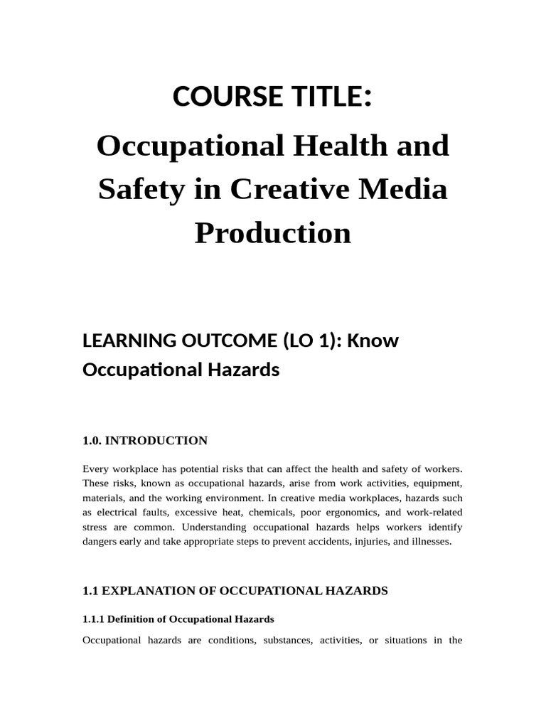 Creative Media Occupational Safety Guide | PDF | Occupational Safety ...