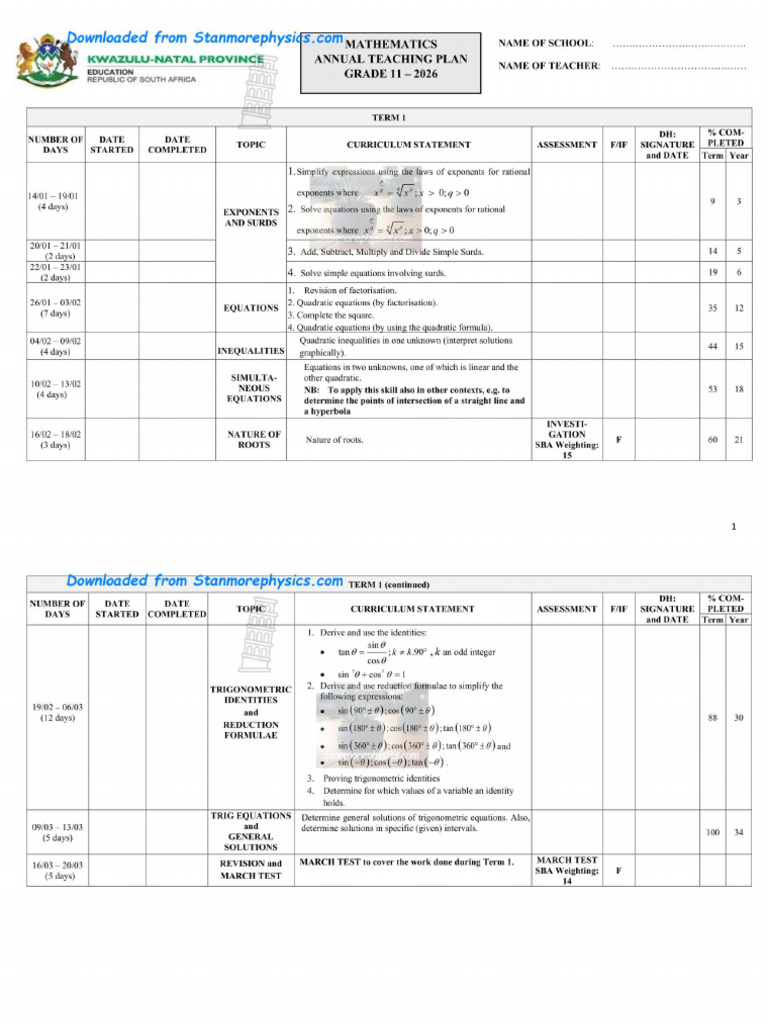 KZN Maths Grade 11 ATP 2026 | PDF
