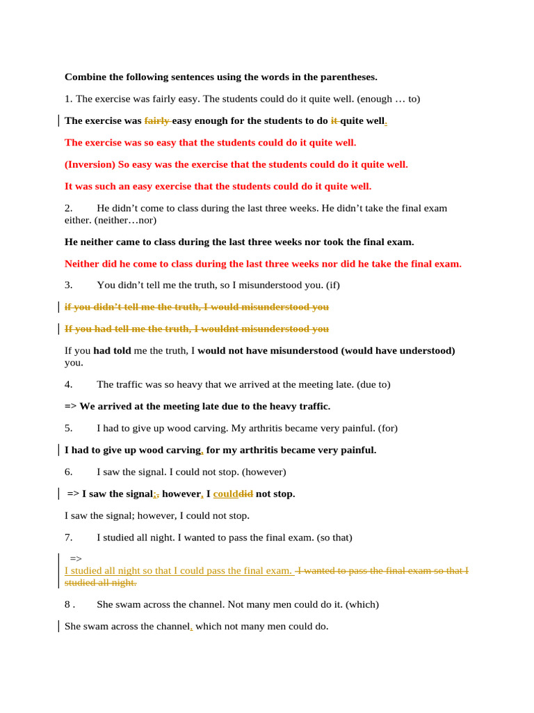 Sentence Combination and Transformation | PDF