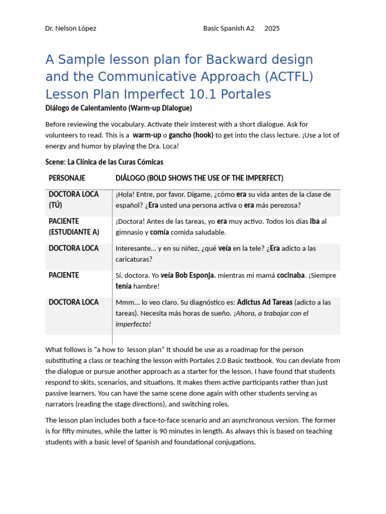 LessonPlan_Imperfect_tense Spanish-Backward_design | PDF | Grammar ...