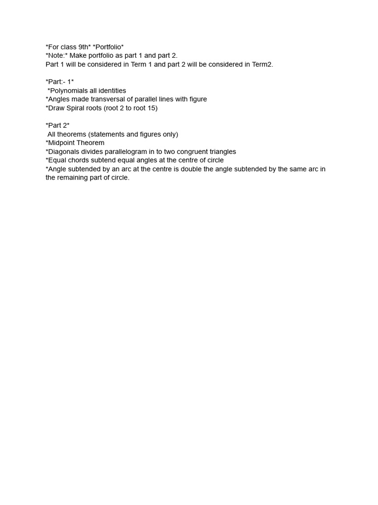 Class 9 Math Portfolio Guide | PDF
