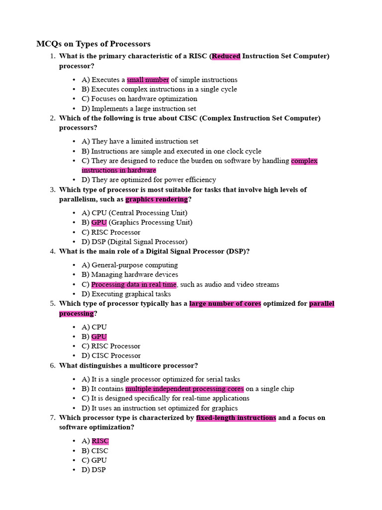 MCQs on Processor Types and Architectures | PDF | Central Processing ...