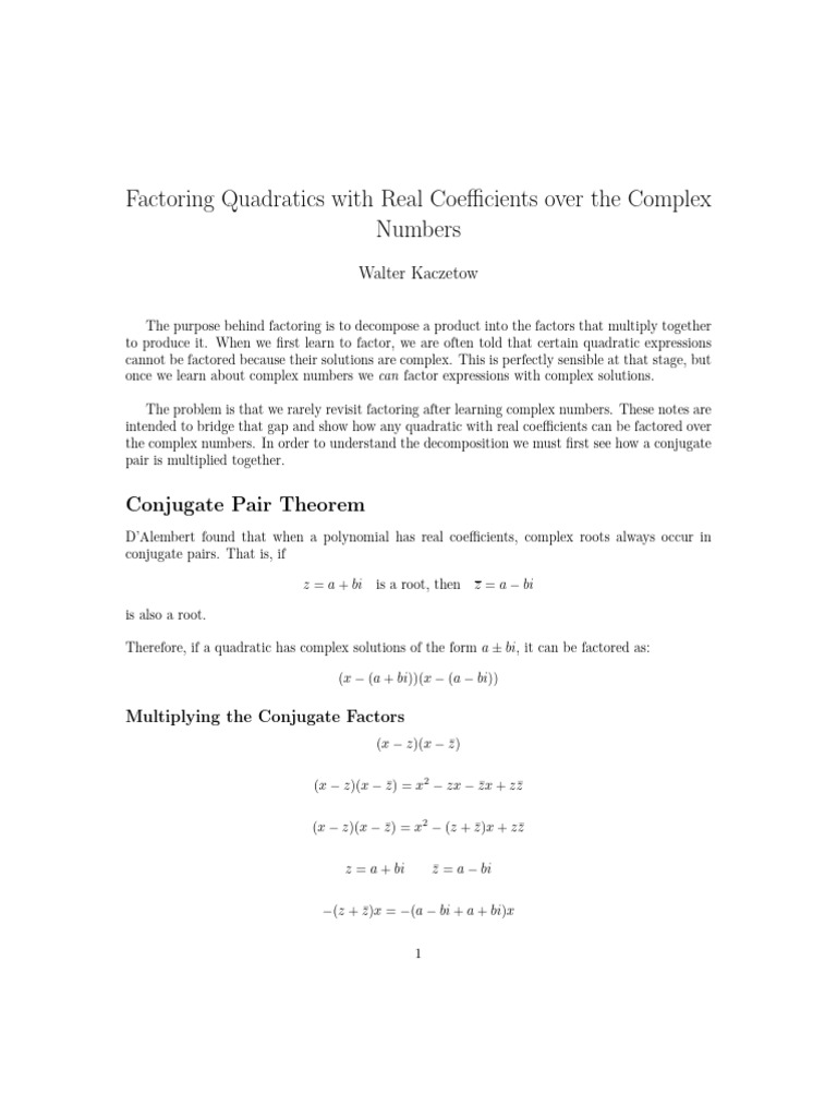 Factoring Quadratics with Complex Roots | PDF | Factorization ...
