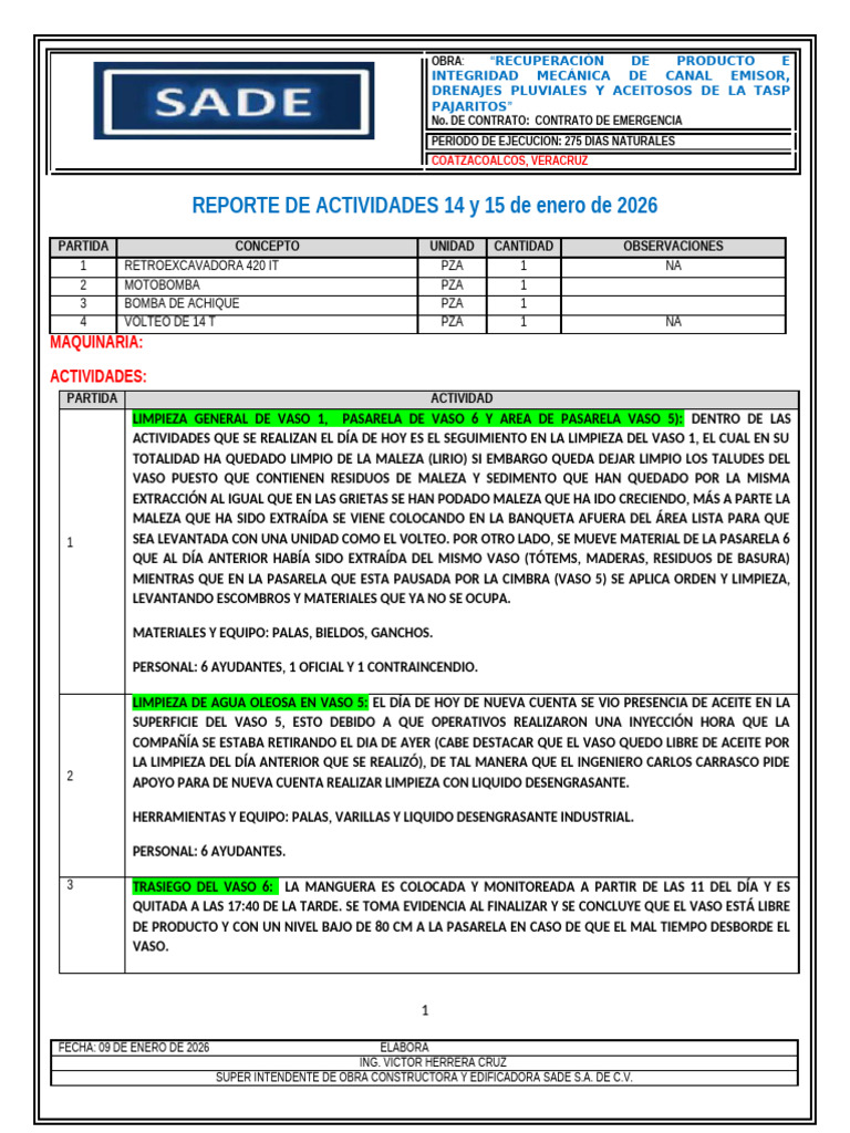 Informe de Actividades de Limpieza TASP | PDF