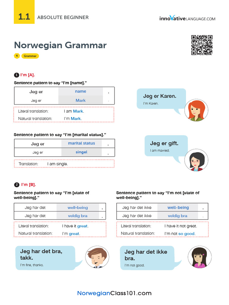 Norwegian Basics: Well-being & Identity | PDF | Linguistics | Grammar