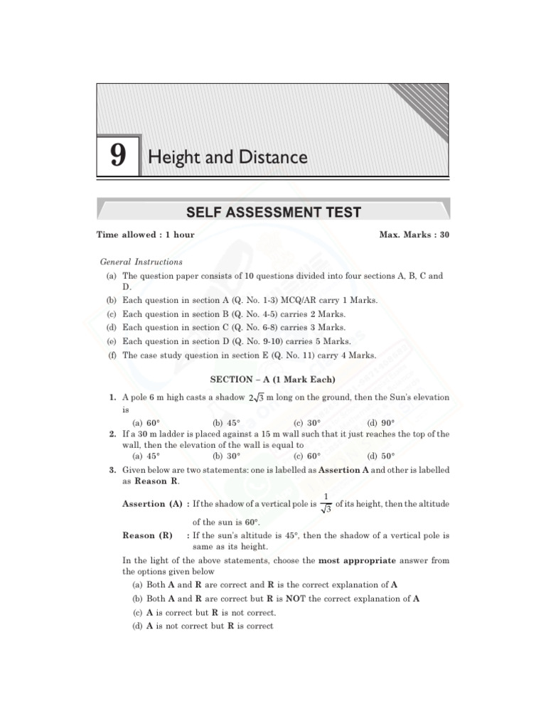 Height and Distance Self Assessment Test | PDF | Antenna (Radio)