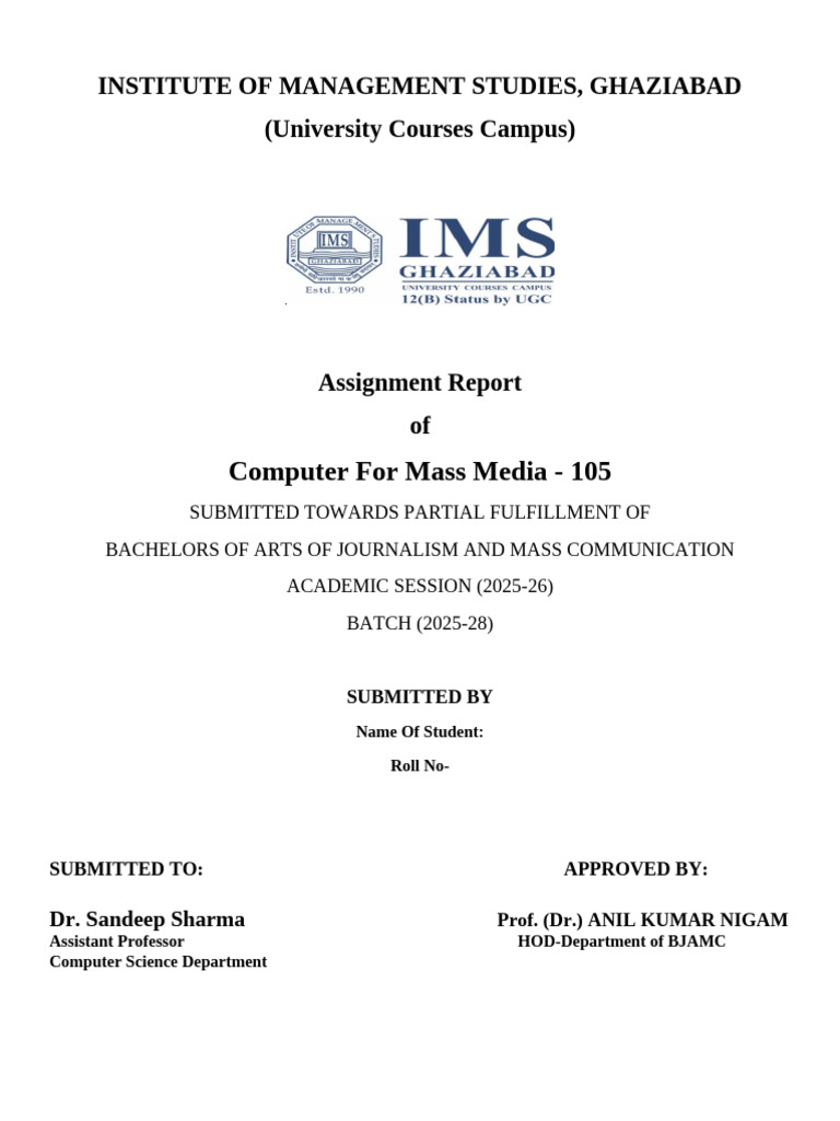 Computer for Mass Media Assignment Report | PDF | Microsoft Word ...