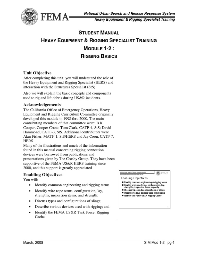 FEMA Heavy Equip and Rigging Training | PDF | Rope | Strength Of Materials