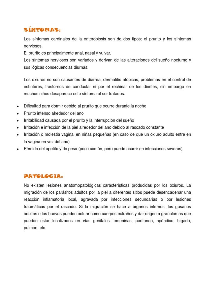 Oxiuros Sintomas y Patologia