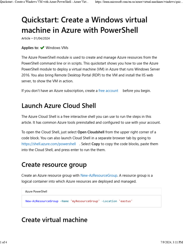 Lesson9-Part2 - Create A Windows VM With Azure PowerShell - Azure Virtual Machines - Microsoft ...