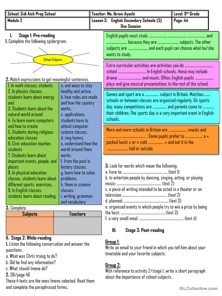 8th Grade - Module 2 - Lesson 3 - English Secondary Schools (3) + Group ...