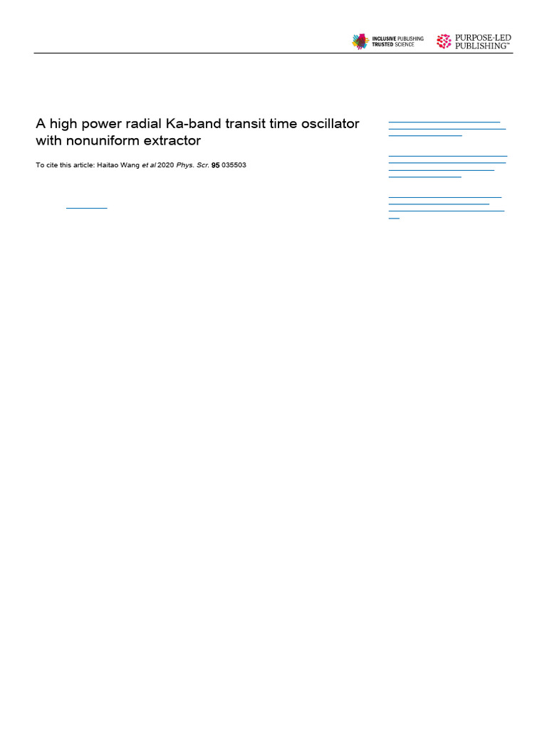 High Power Ka-Band Transit Time Oscillator | PDF | Waveguide | Coaxial ...