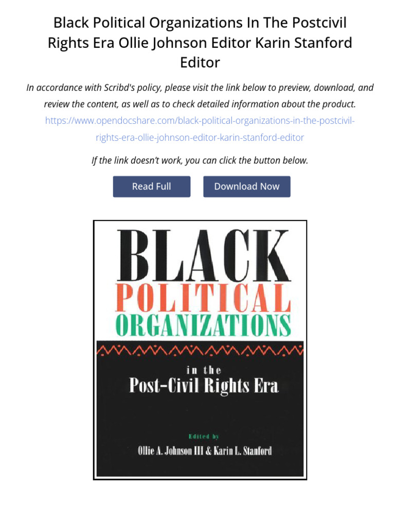 Black Political Organizations In The Postcivil Rights Era Ollie Johnson ...