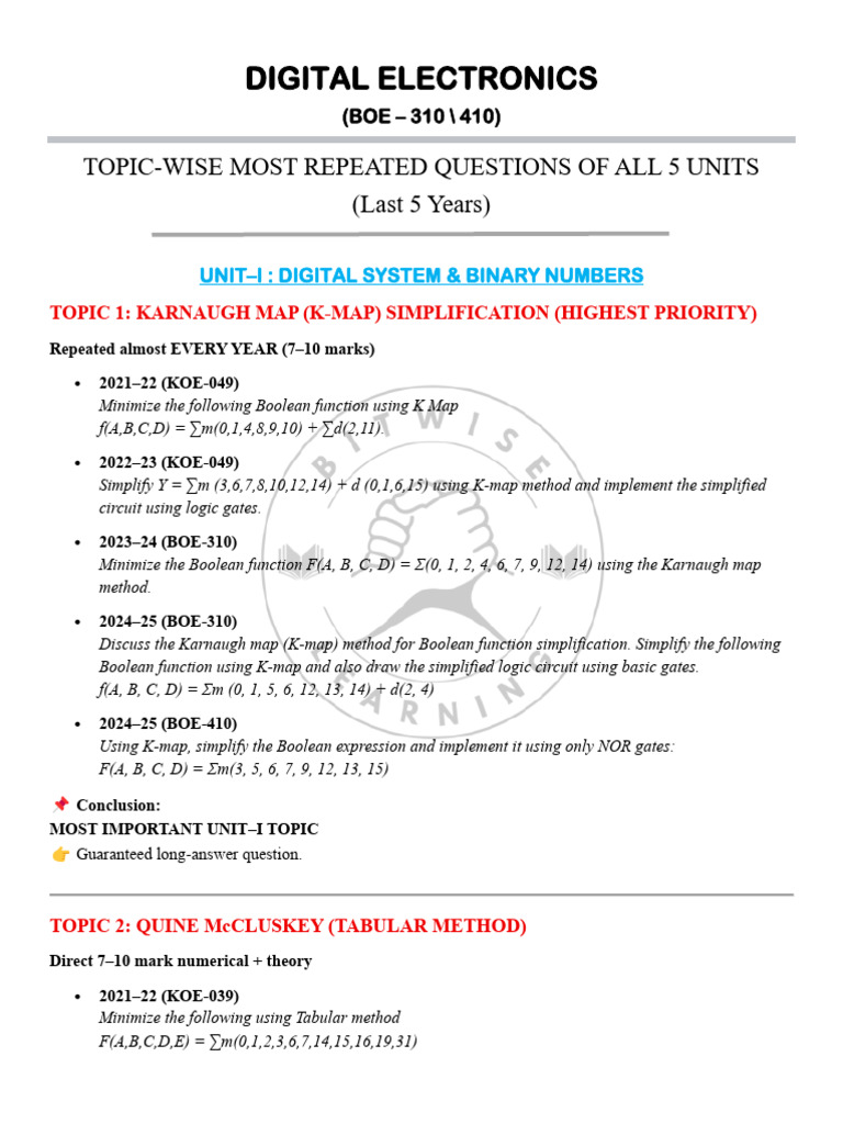 De Topic Wise Trend Analysis BL | PDF | Digital Electronics | Computer ...