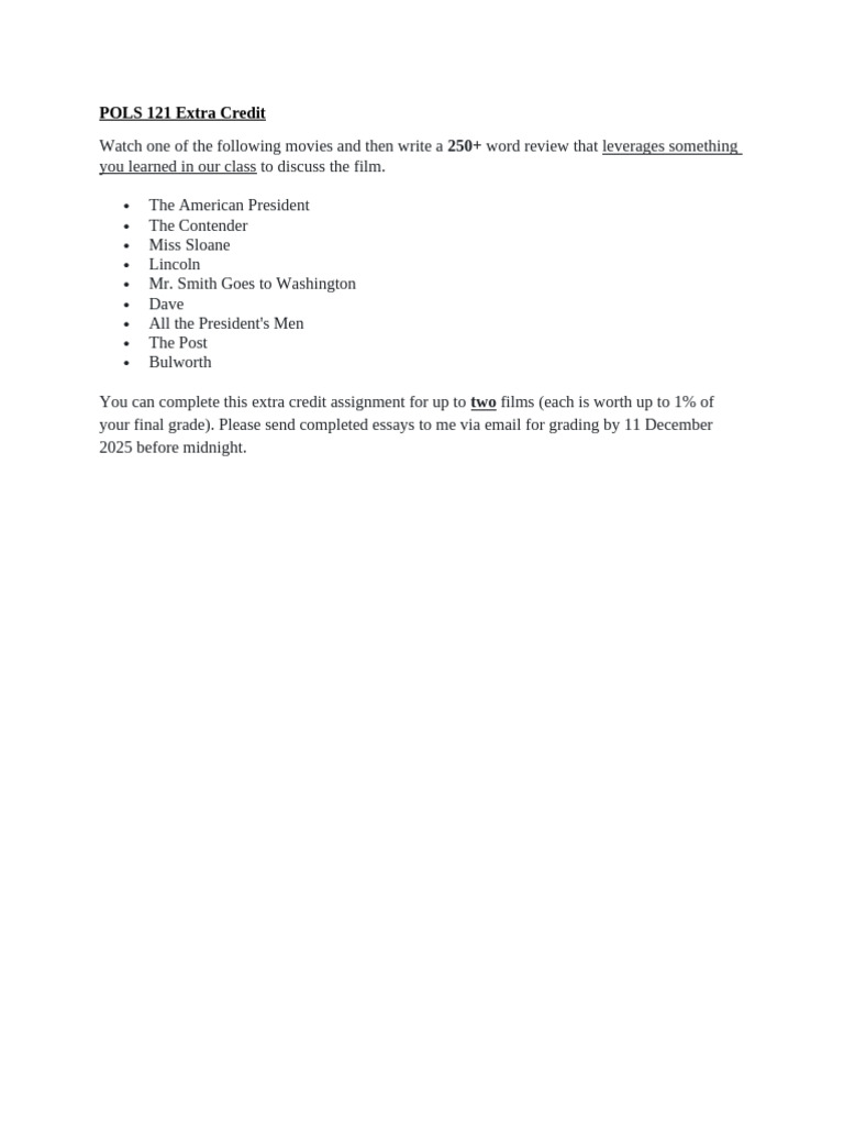 Extra Credit Film Review Assignment | PDF