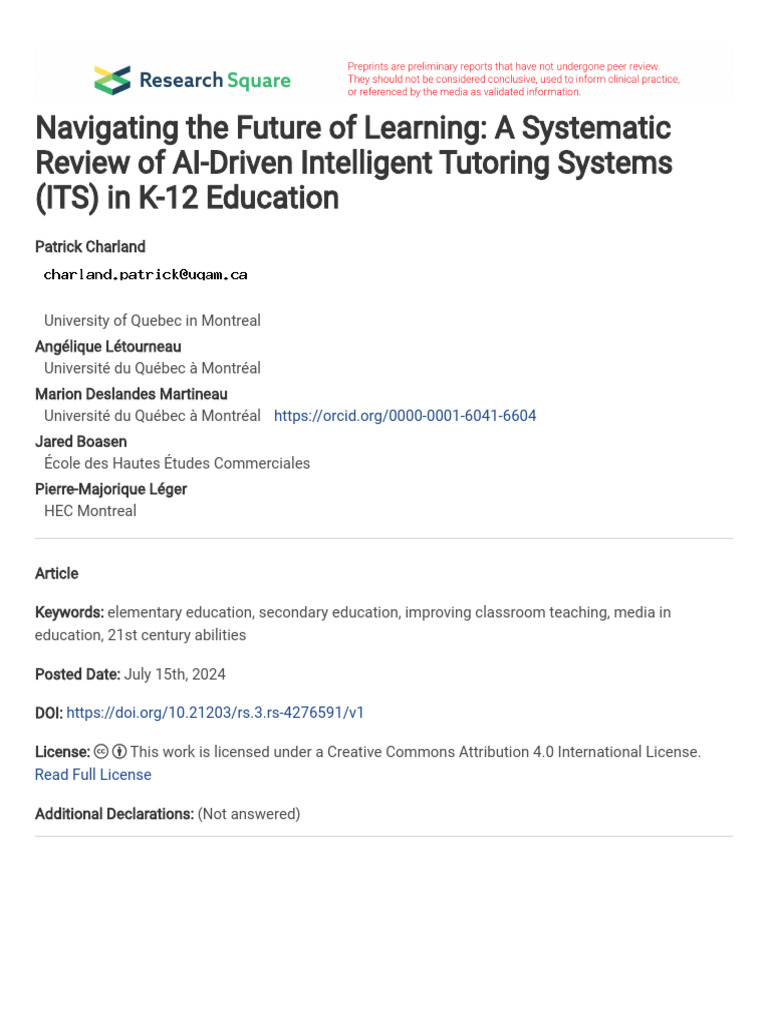 AI-Driven Intelligent Tutoring Systems in K-12 | PDF | Artificial ...