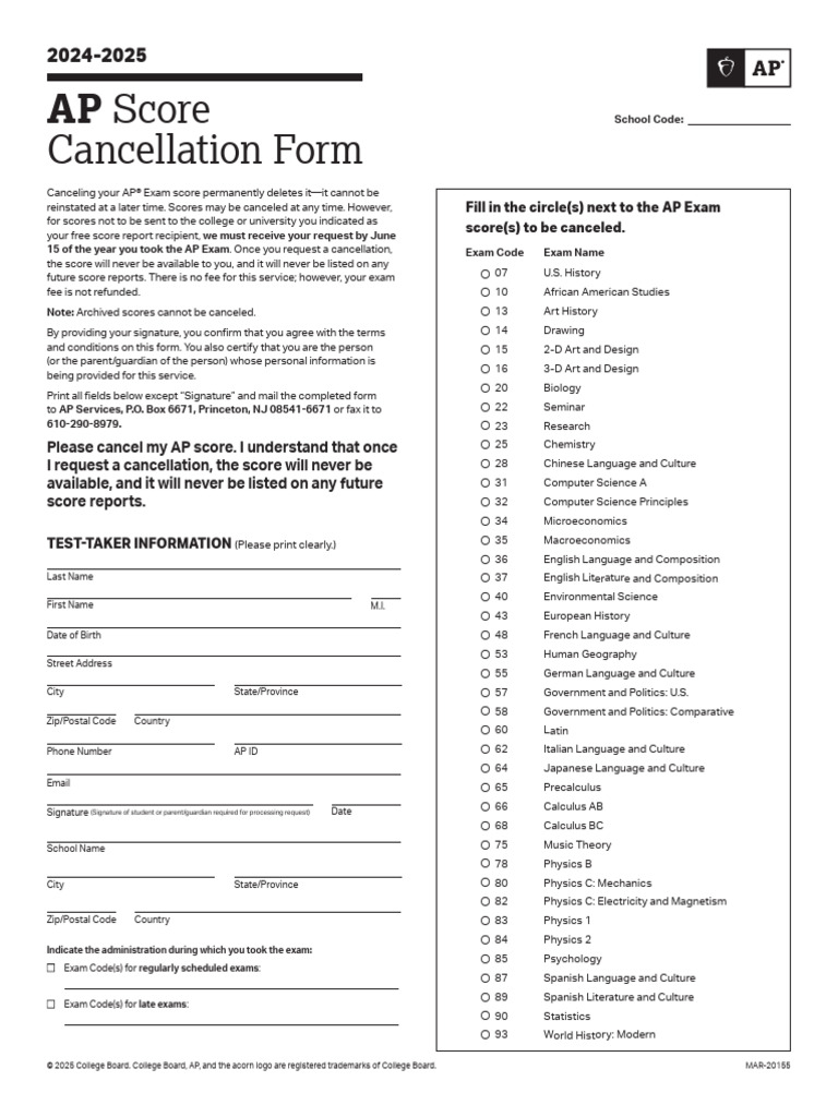 ap-score-cancellation-form_unlocked | PDF | Advanced Placement
