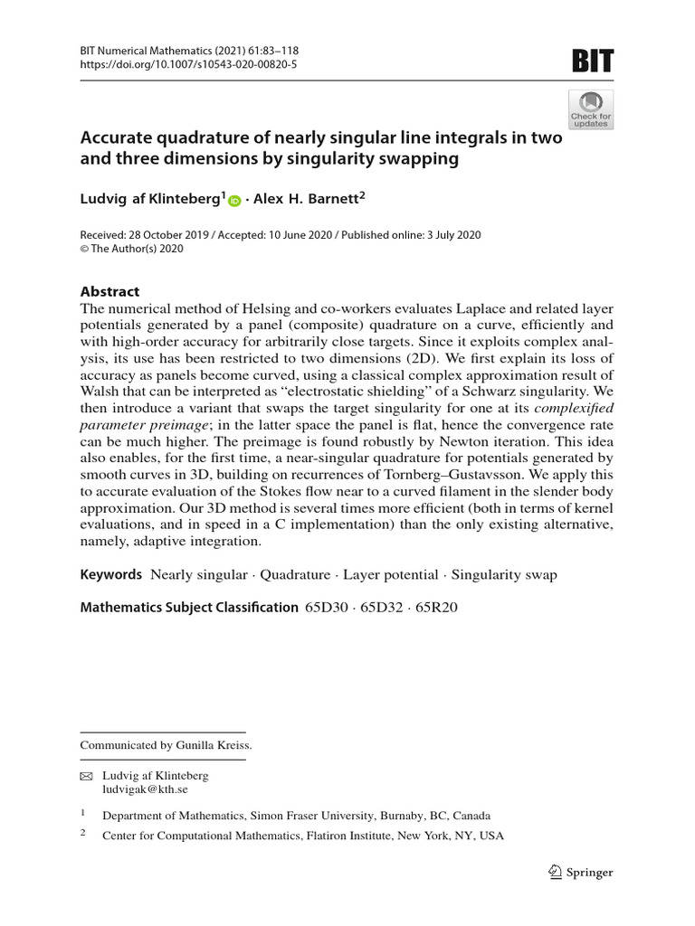 Klinteberg Et Al - Accurate Quadrature of Nearly Singular Line ...