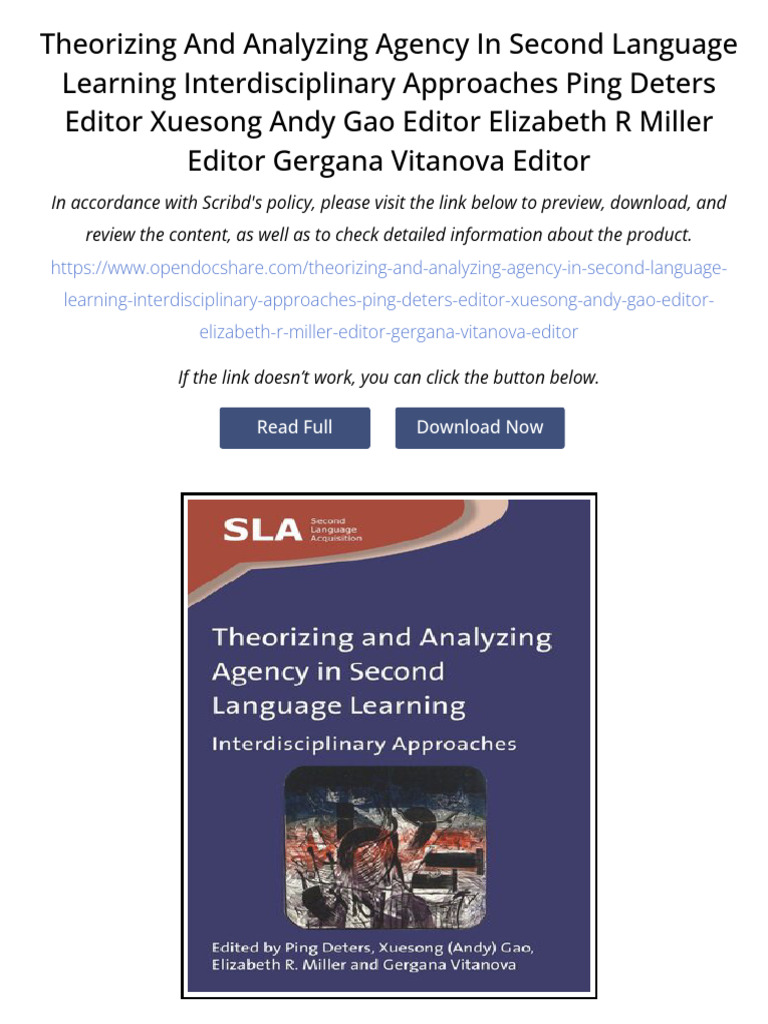Theorizing And Analyzing Agency In Second Language Learning ...
