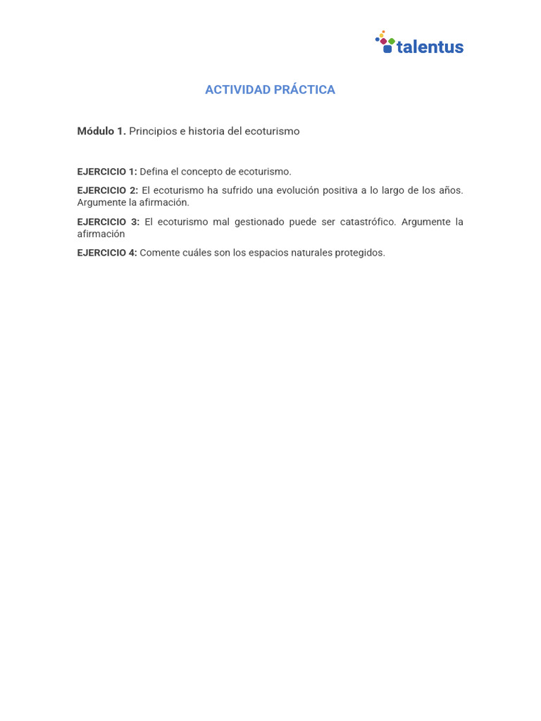 Prácticas Módulo 2 Principios e Historia Del Ecoturismo | PDF