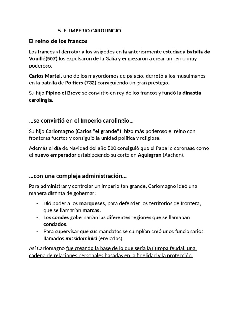 Resumen Apartado 5 Imp.carolingio Tema 1 2ºESO | PDF