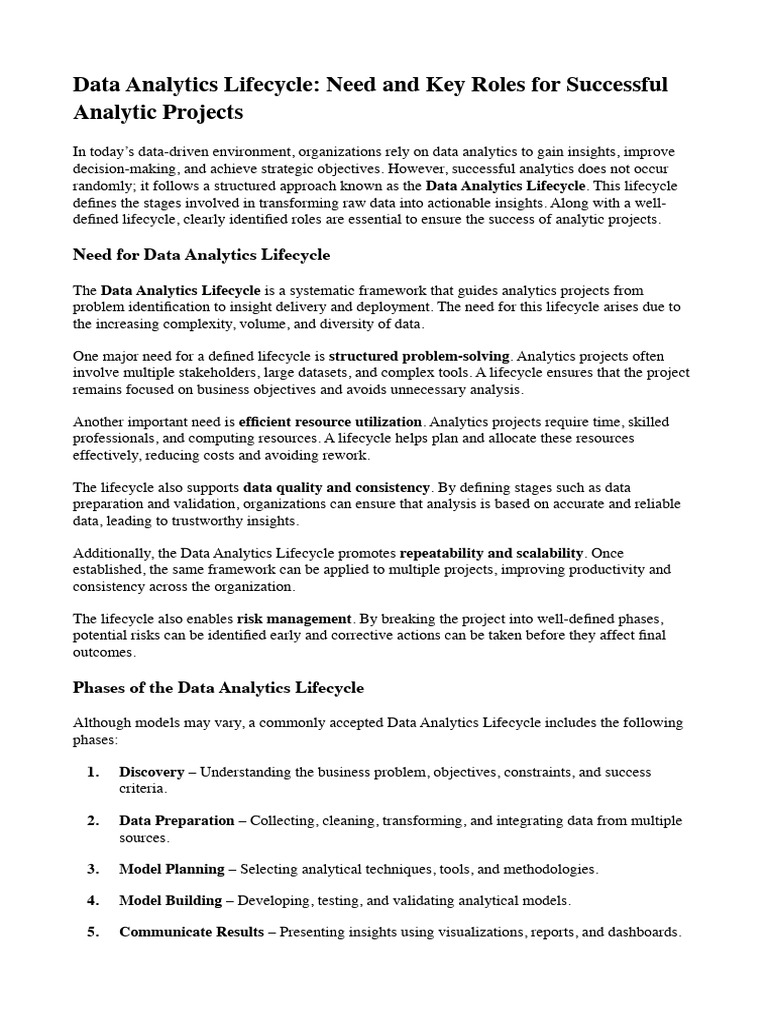 Data Analytics Lifecycle & Key Roles | PDF | Analytics | Data Analysis