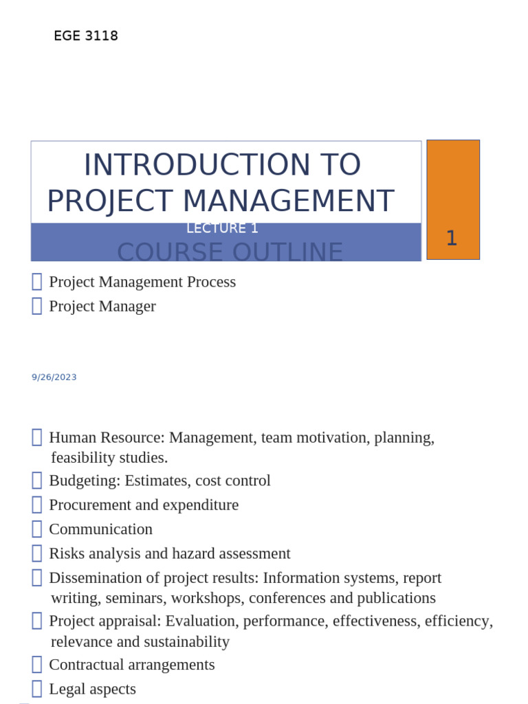 Introduction to Project Management Lesson 1 7th Sep 2018 | PDF ...