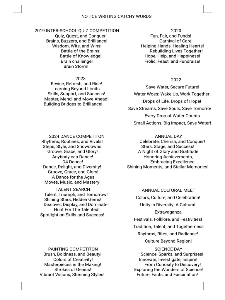 Catchy Event Titles for Competitions | PDF | Peace