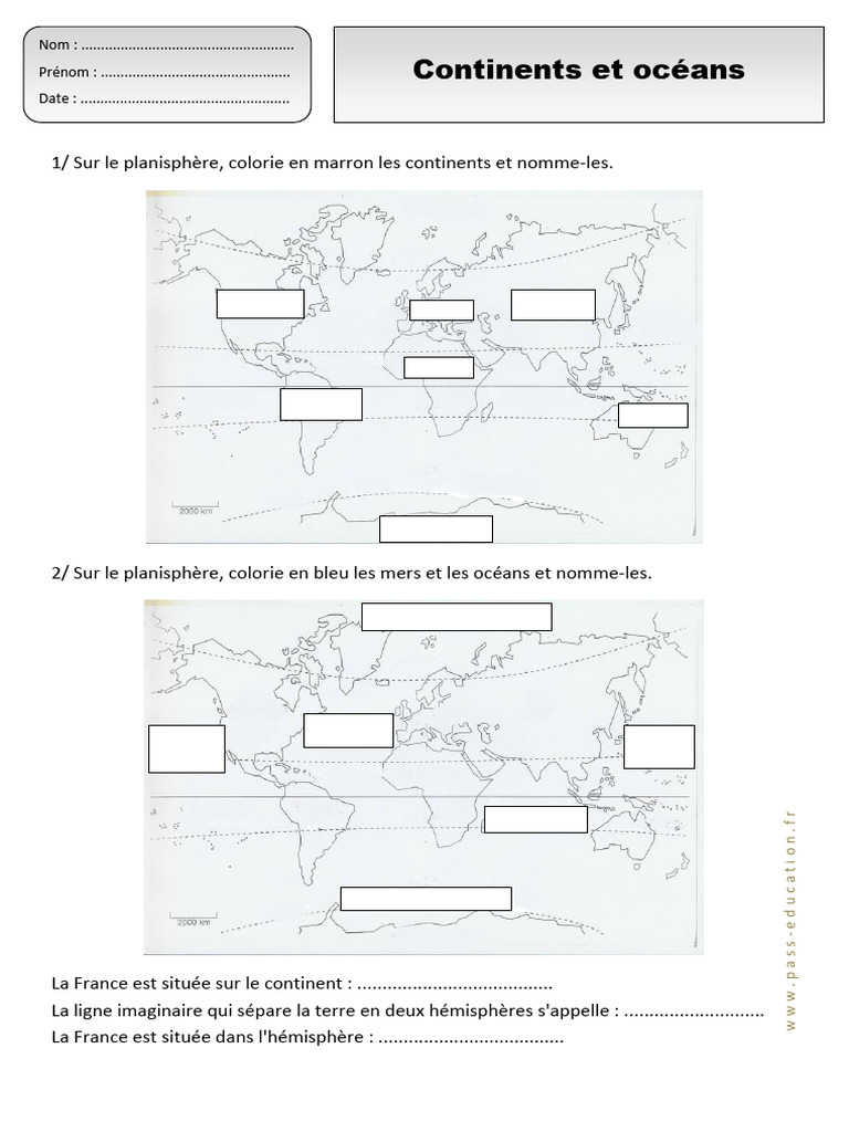 Activités sur les continents et océans | PDF
