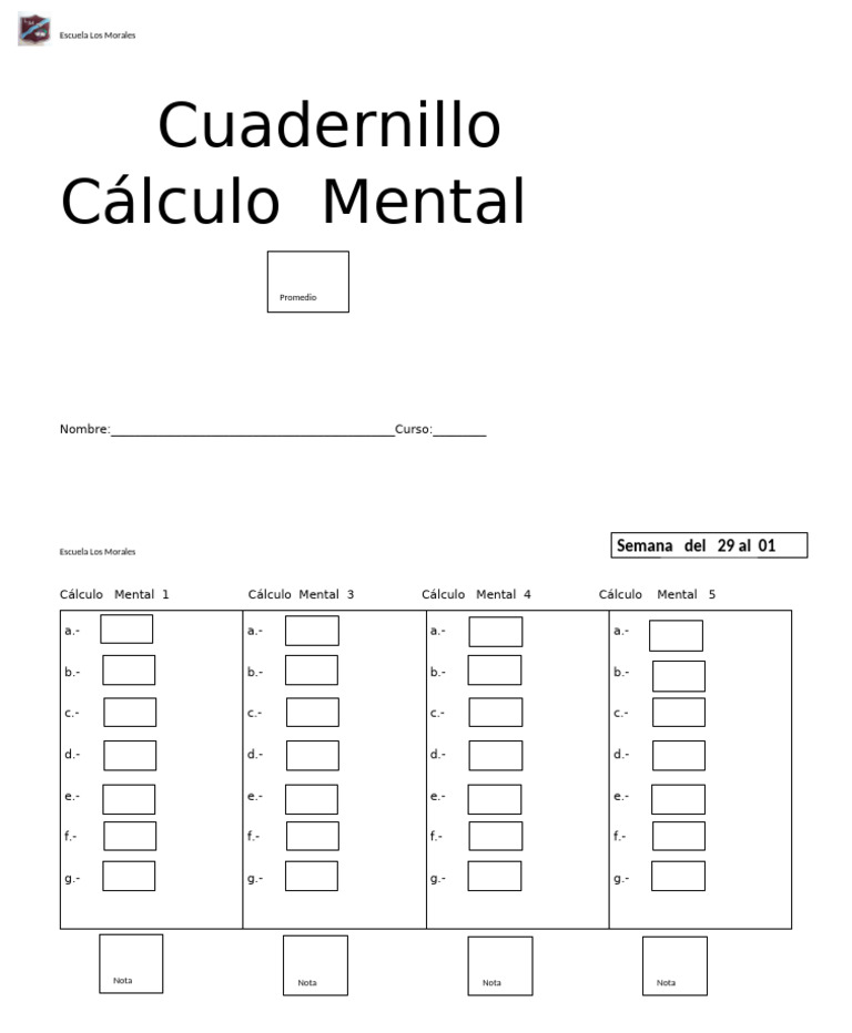 Cuadernillo de Cálculo Mental Escolar | PDF