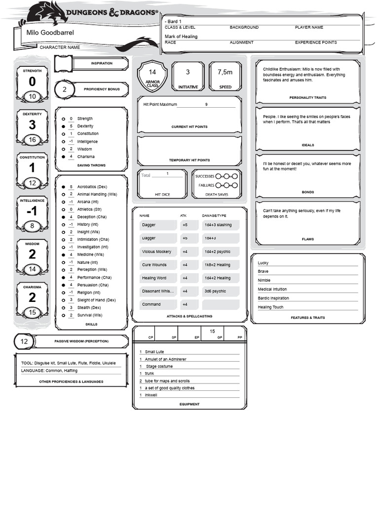 Milo Character Sheet | PDF