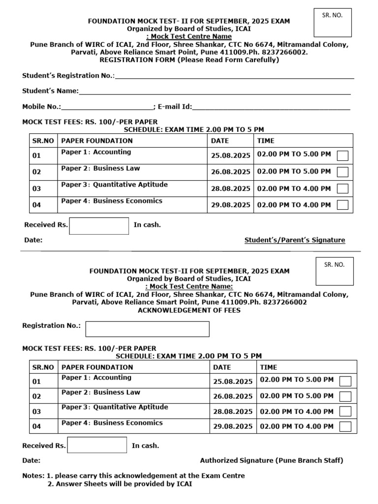Foundation Mock Test 2 Regn Form 1 | PDF | Accounting