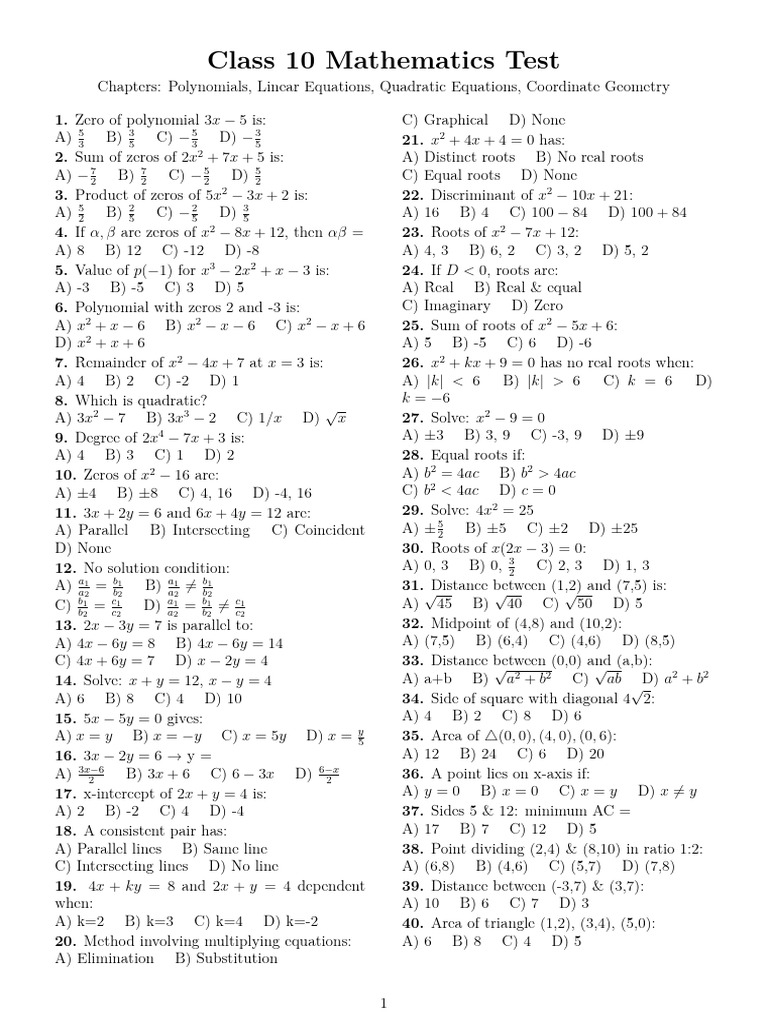 Class 10th CBSE NCERT Math Formula Sheet (1) | PDF | Zero Of A Function ...