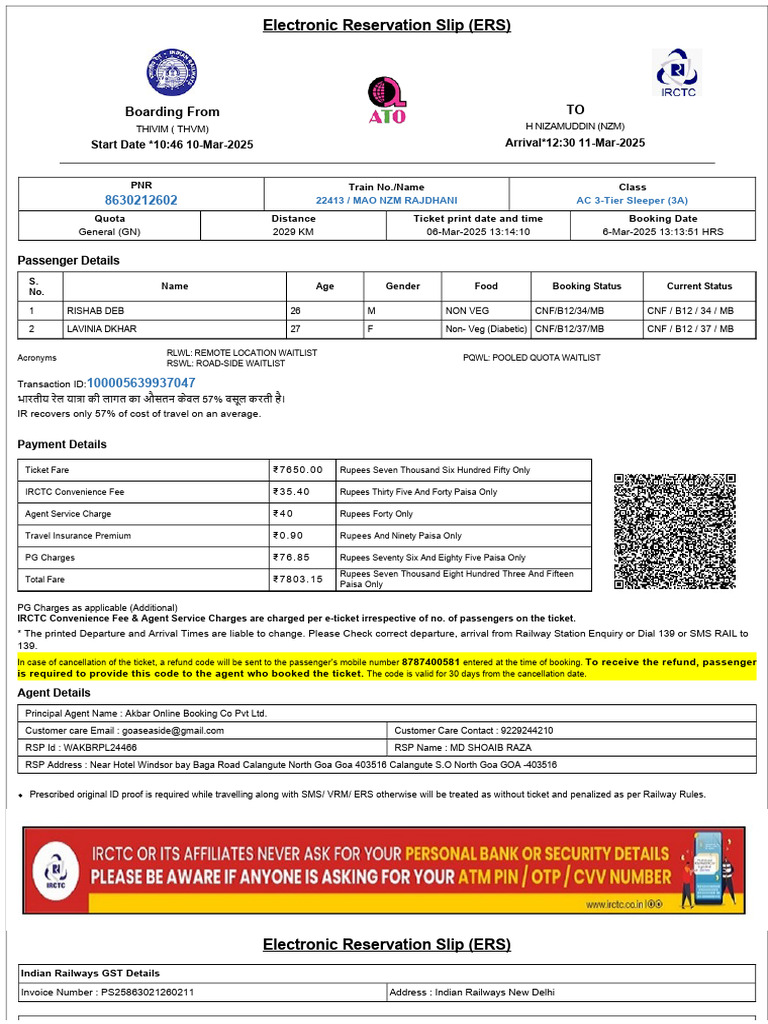 Electronic Reservation Slip for Train Travel | PDF | Identity Document ...