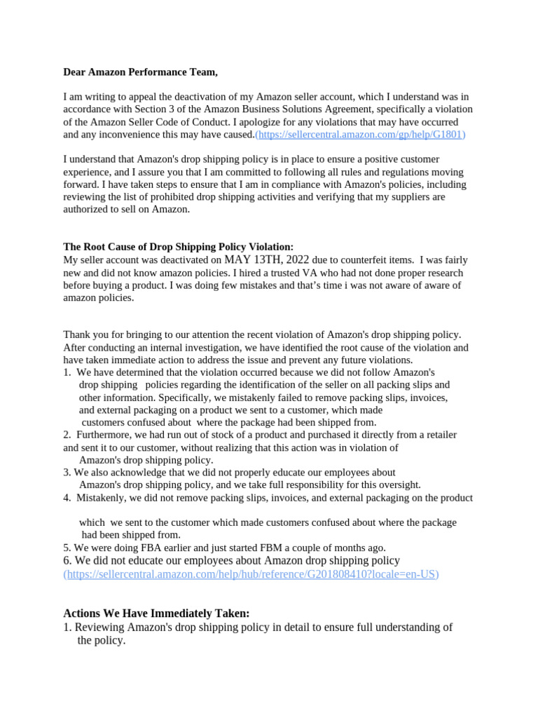 Dear Amazon Performance Team | PDF | Regulatory Compliance | Receipt