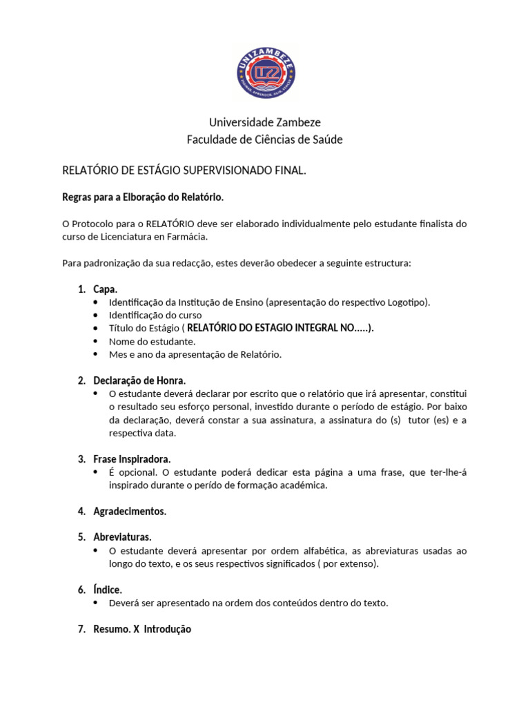 Modelo Relatorio de Estagio Final | PDF | Abstract (resumo)