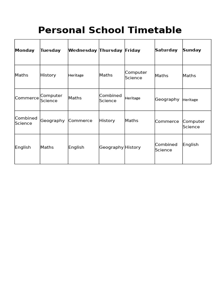 Weekly Personal School Timetable | PDF