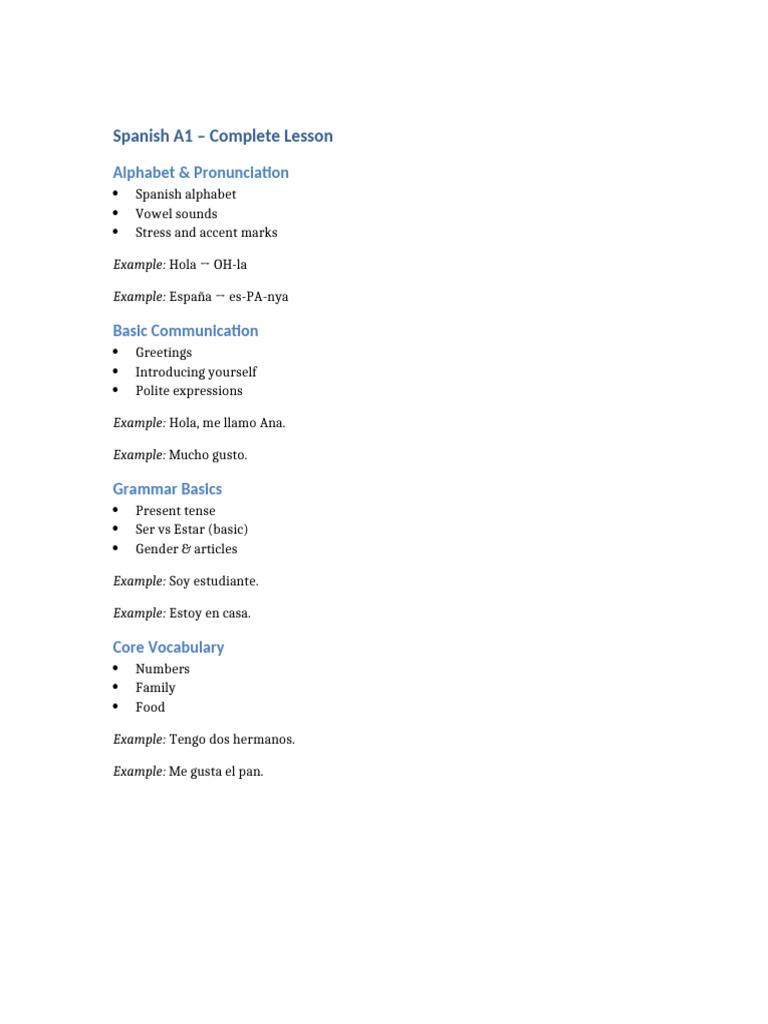 Lección Completa de Español A1 | PDF