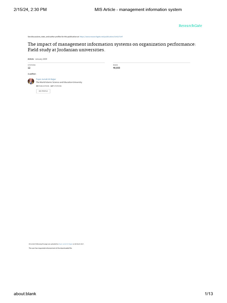 Impact of MIS on University Performance | PDF | Coefficient Of ...