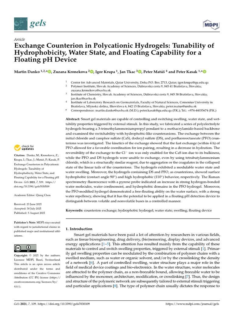 Exchange Counterion in Polycationic Hydrogels Tunability of ...