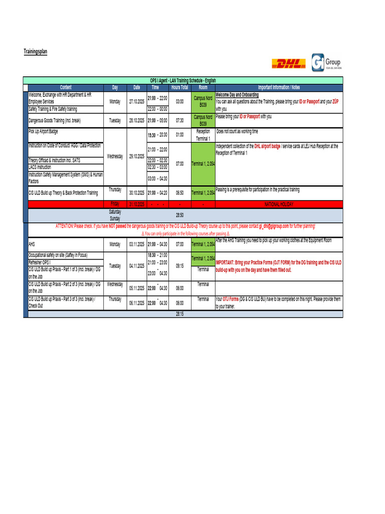 AHS Training Schedule for October 2025 | PDF