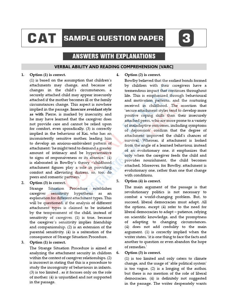 Oswaal CAT Mock Test 15 Sample Question Paper-3 | PDF | Attachment ...