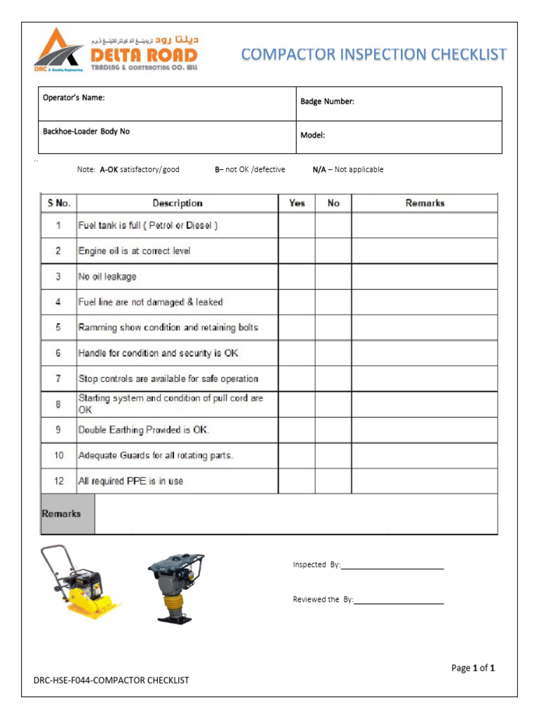 Compactor Inspection Checklist | PDF