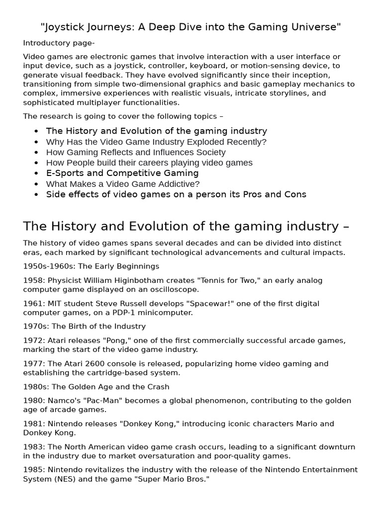 Exploring Video Game Evolution and Impact | PDF | Video Games | Nintendo