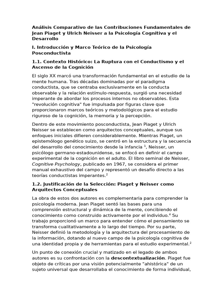 Piaget y Neisser: Claves de la Cognición | PDF | Sicología | Pensamiento