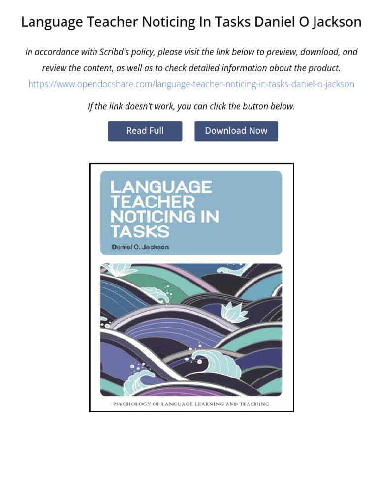 Language Teacher Noticing In Tasks Daniel O Jackson | PDF | English As ...
